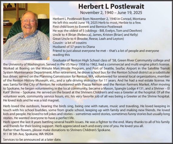 Herbert L. Postlewait | Obituary | Renton Reporter