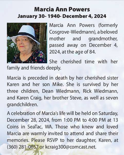 Marcia Ann Powers | Obituary | Renton Reporter